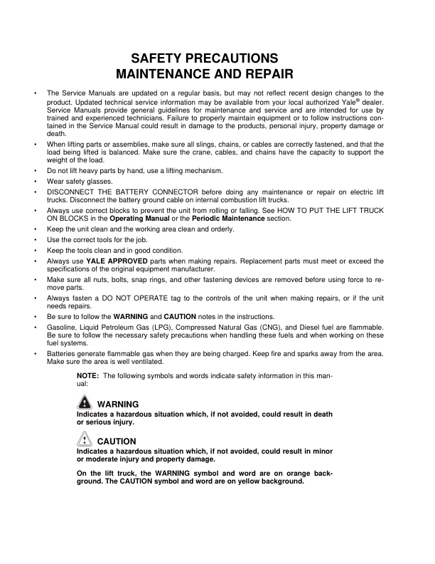 Yale NR035EA, NR040EA, NDR030EA Reach Truck D815 Series Repair Manual