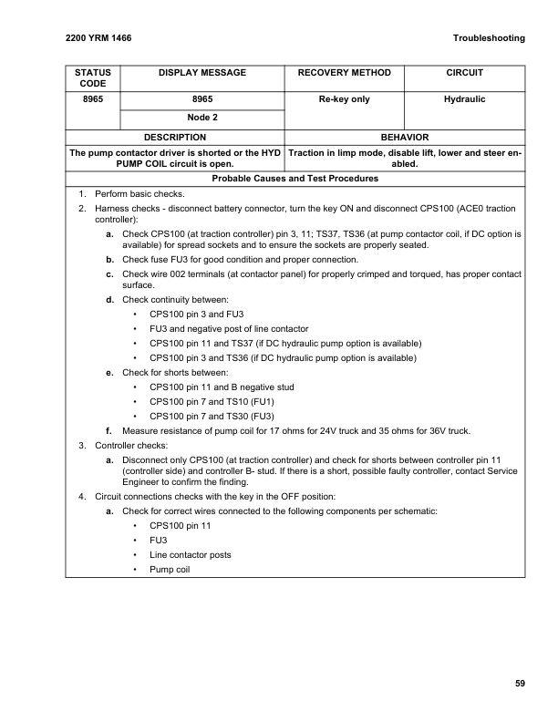 Yale OS030BF Order Picker E826 Series Repair Manual
