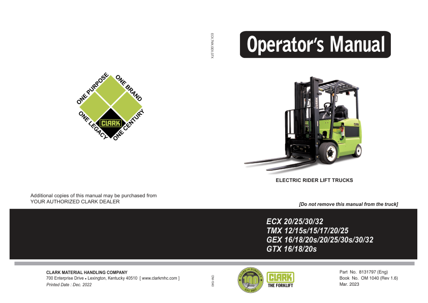 Clark GEX20, GEX25, GEX30S, GEX30, GEX32 Forklift Service Repair Manual