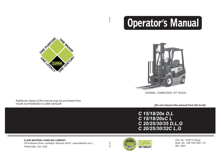 Clark C20L, C20G, C25L, C25G, C30L, C30G, C35L, C35G Forklift Service ...