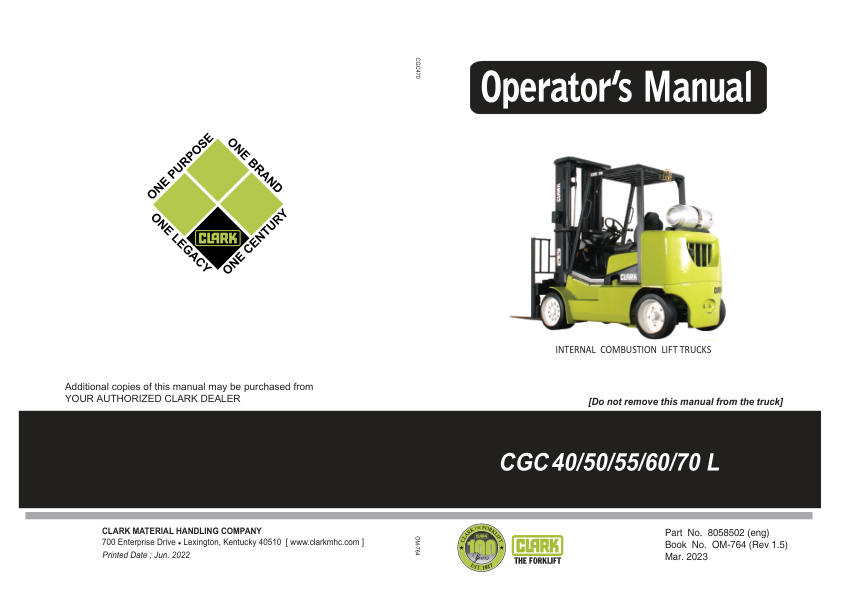 Clark CMP50L, CMP60L, CMP70L, CMP75SL Forklift Service Repair Manual