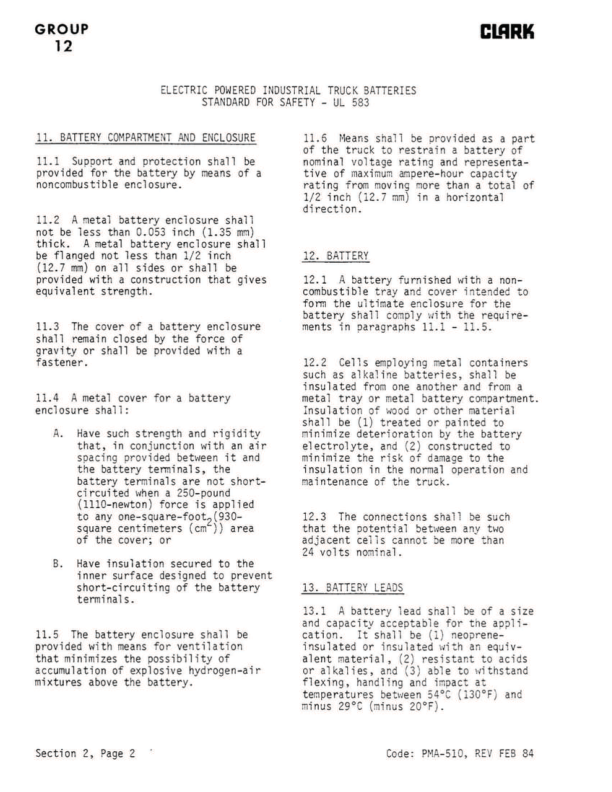Clark ST245-20, ST245-25, ST245-30, ST245-40 Forklift Planned Adjustment and Procedure Manual