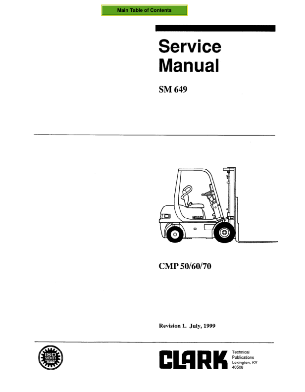 Clark CMP50, CMP60, CMP70 Forklift Service Repair Manual