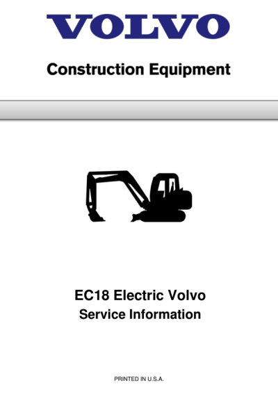 Volvo EC18 Electric Compact Excavator Repair Service Manual