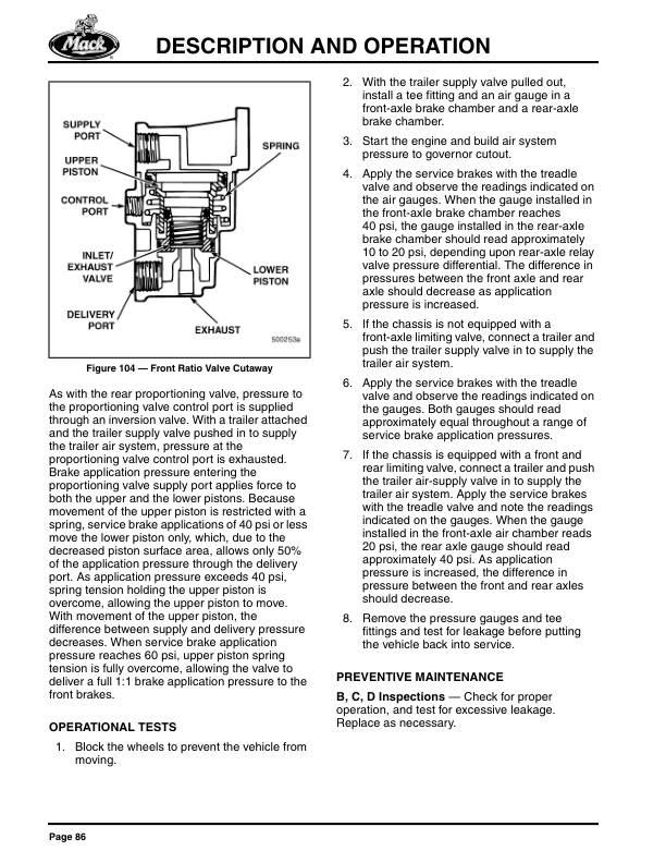 Mack Class 8 Highway Chassis Air & Brakes System Service Manual