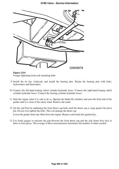 Volvo G780 Motor Grader Repair Service Manual