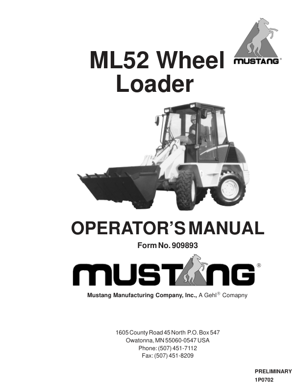 Mustang ML52 Wheel Loader Service Manual