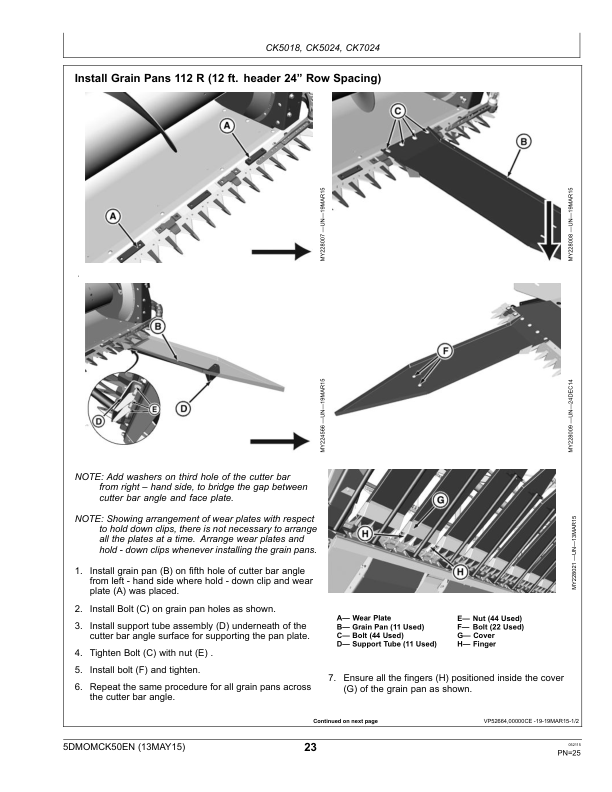 John Deere Sunflower & Corn Kit Attachmentfor W50 & W70 Combines ...