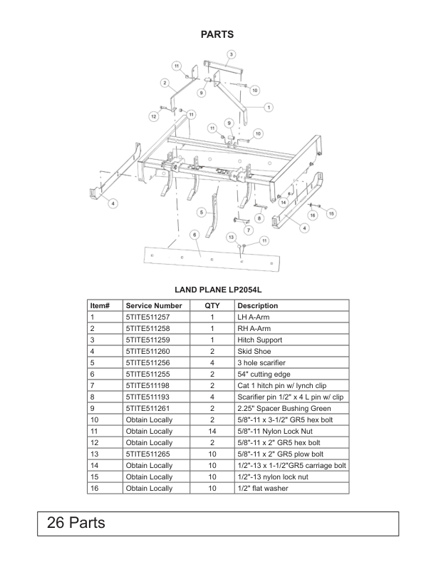 John Deere Frontier Land Planes LP2054L, LP2160, LP2172, LP2184, LP2196 ...