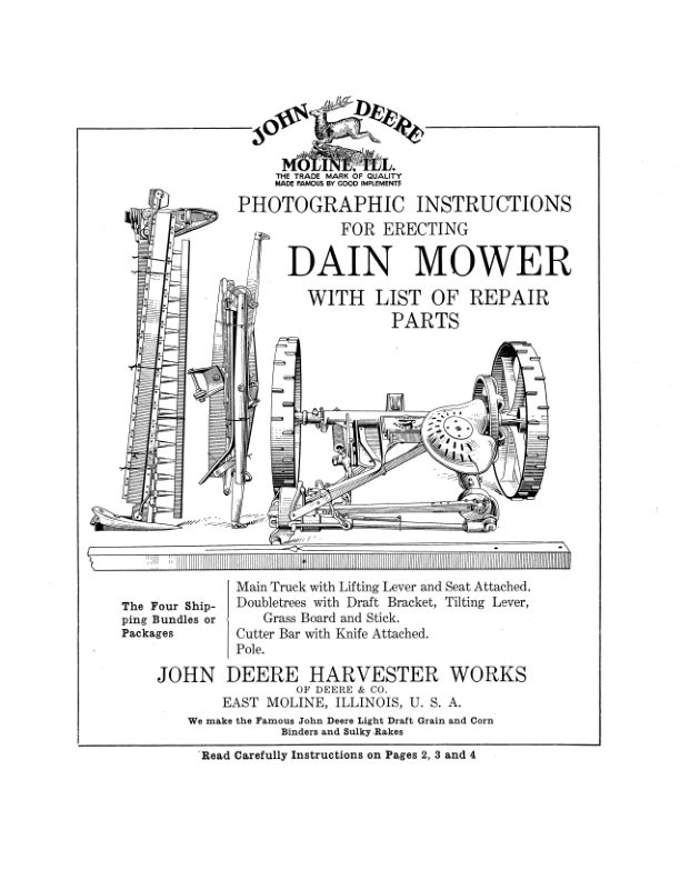 John Deere Erecting Dain Mower - Lifting Lever Operator's Manual (DIR1N)
