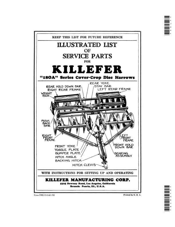 John Deere Killefer 180A Series Cover-Crop Disc Harrows Operator's ...