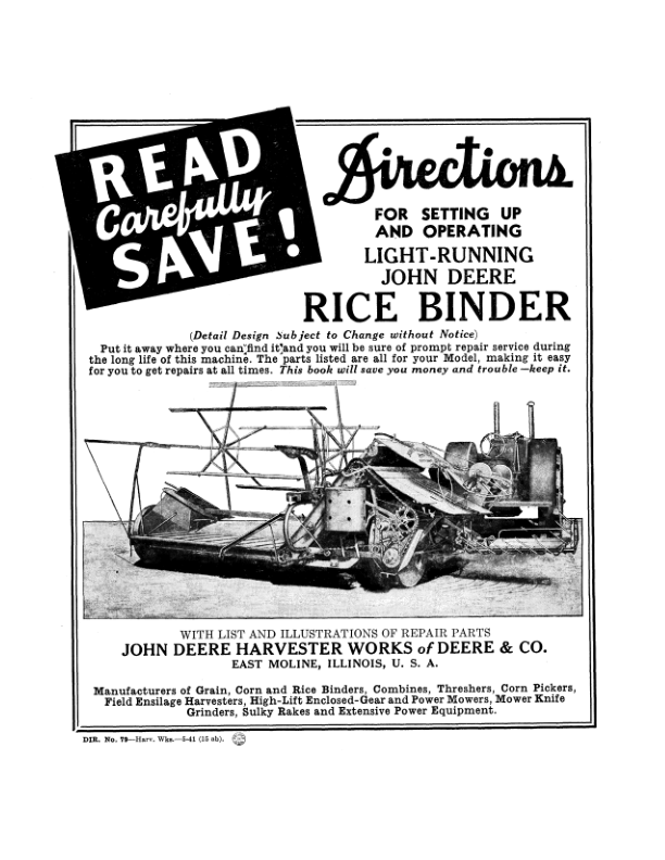 John Deere Light-Running Rice Binder (Power-Driven & Ground Driven ...