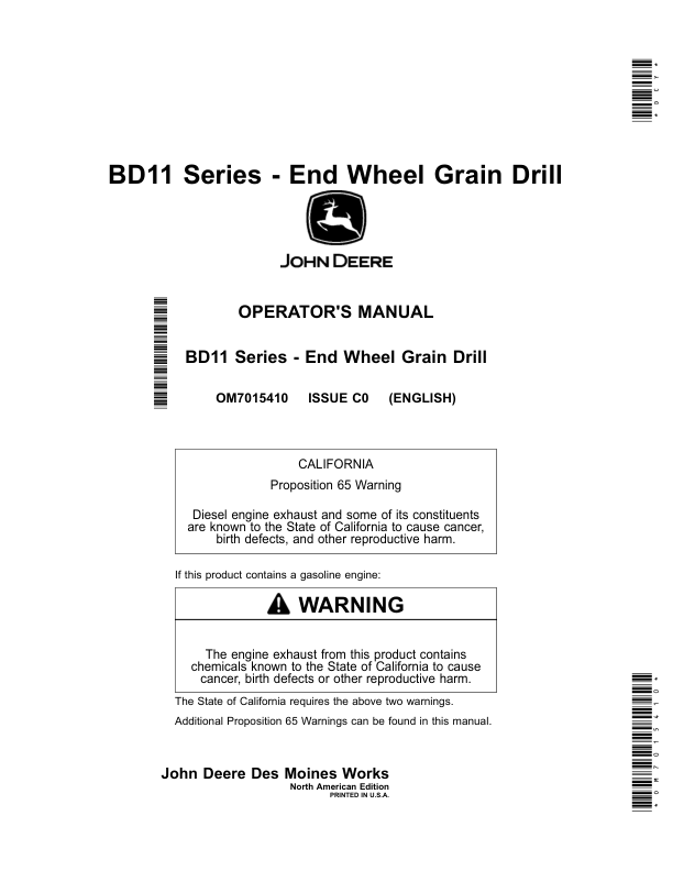 John Deere BD1108, BD1110, BD1113 (BD11 Series) - End Wheel Grain Drill ...