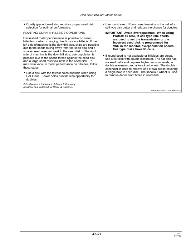 John Deere 1705 6X2 Twin Row Planters North America (765101-) Operator ...