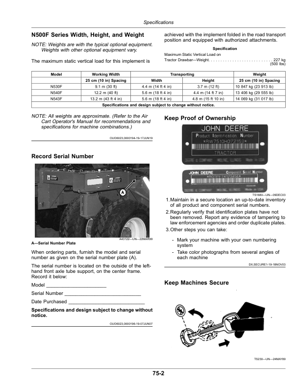 John Deere N530F, N540F, N543F No-Till Air Drills Operator's Manual ...