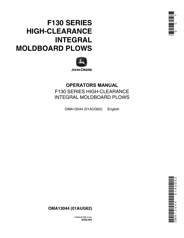 John Deere F130 Series High-Clearance Integral Moldboard Plows Operator ...
