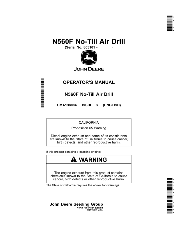 John Deere N560F No-Till Air Drill (805101-810100) (North American ...