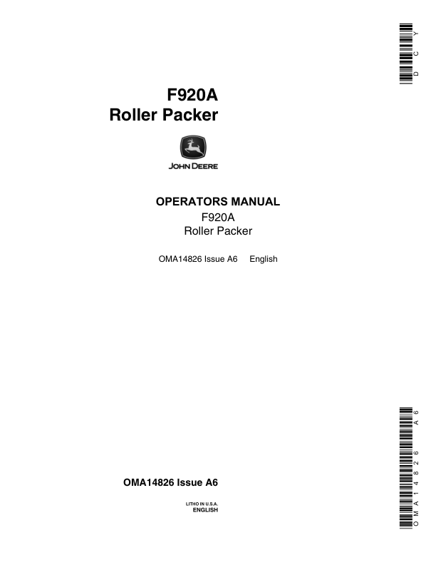 John Deere F920A Roller Packer Operator's Manual (OMA14826)