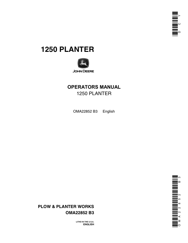 John Deere 1250 Planter Operator's Manual (OMA22852)