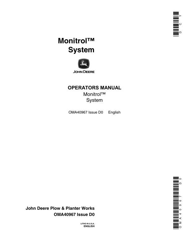 John Deere Monitrol System for Planters Operator's Manual (OMA40967)