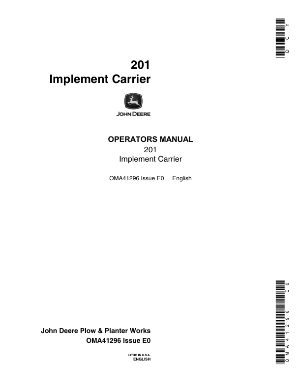 John Deere 201 Implement Carrier Operator's Manual (OMA41296)