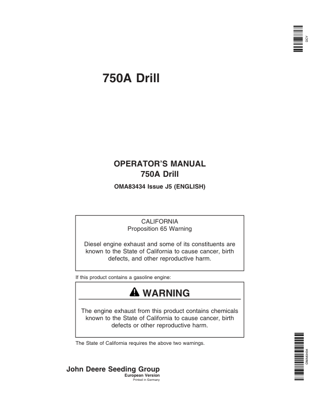 John Deere 750A Grain Drill European Edition (715101-730100) Operator's ...