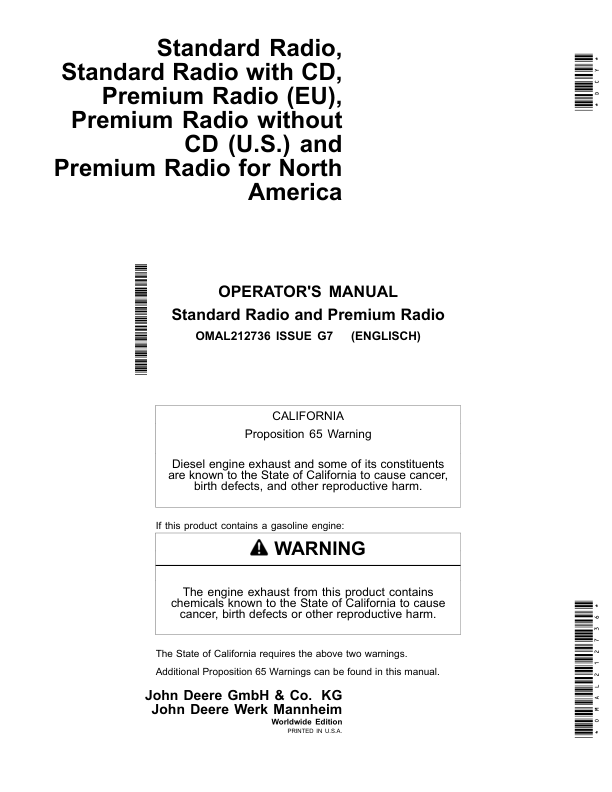 John Deere Standard Radio,Standard Radio withCD, Premium Radio (EU ...