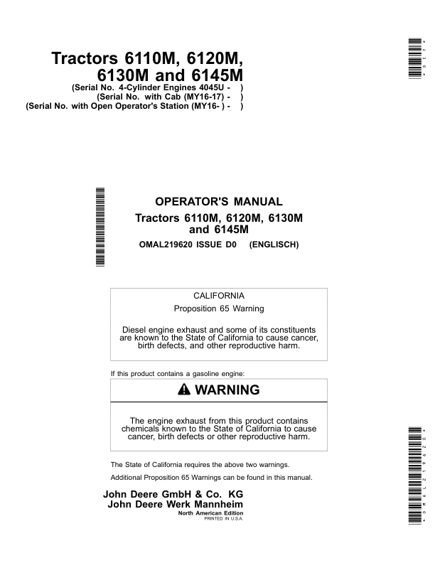 John Deere 6110M, 6120M, 6130M, 6145M Tractors (4-Cylinder Engines ...