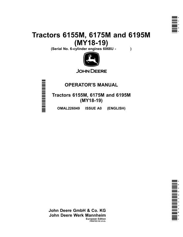 John Deere 6155M, 6175M, 6195M Tractors, 6-Cylinder Engines 6068U ...