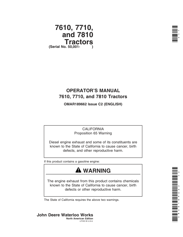 John Deere 7610, 7710, 7810 Tractors Operator's Manual (OMAR189662)