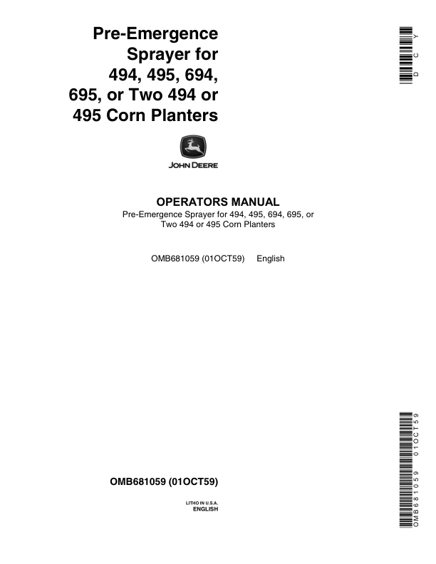 John Deere Pre-Emergence Sprayer Operator's Manual (OMB681059)