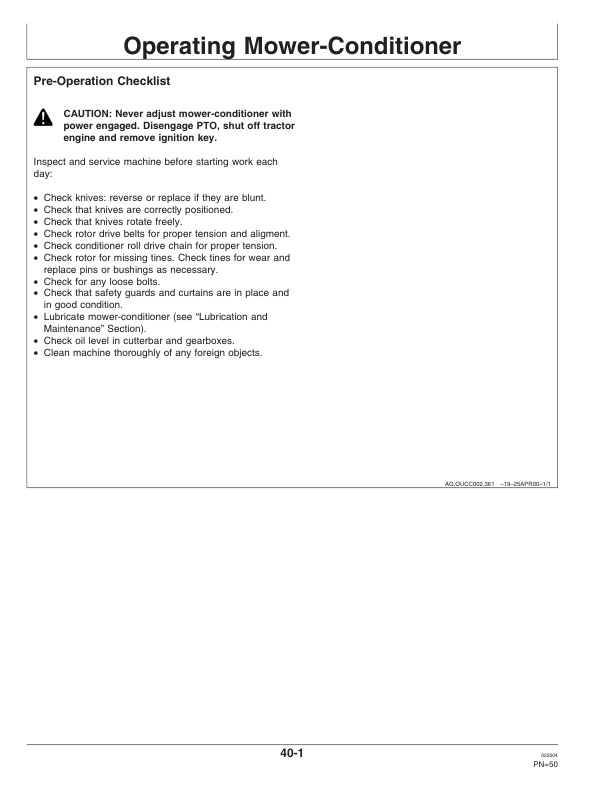 John Deere 324, 328, 331 Mower Conditioner Operator's Manual (OMCC58248)