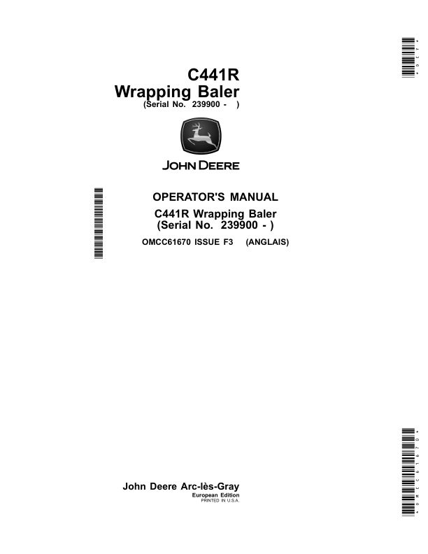 John Deere C441R Wrapping Baler (239900-) (European Edition) Operator's ...