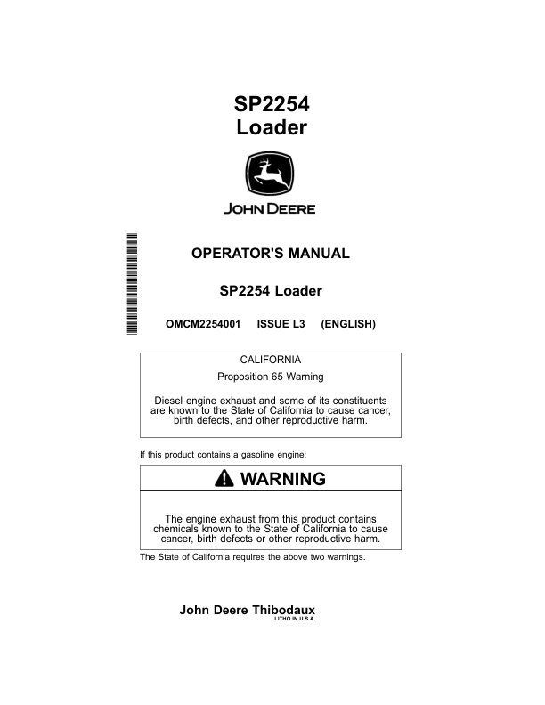 John Deere 2254 Sugarcane Loader North America (060210-110700) Operator ...