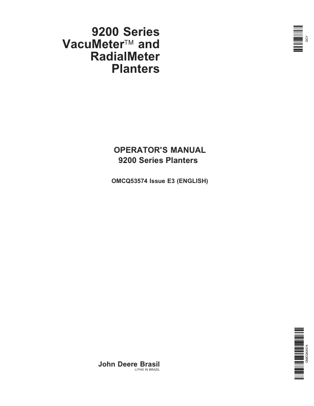 John Deere 9200 Series Vacu Meter & Radial Meter Planters Operator's ...