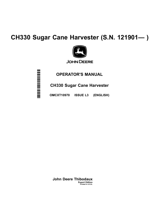 John Deere CH330 Sugar Cane Harvester China Edition Operator's Manual ...
