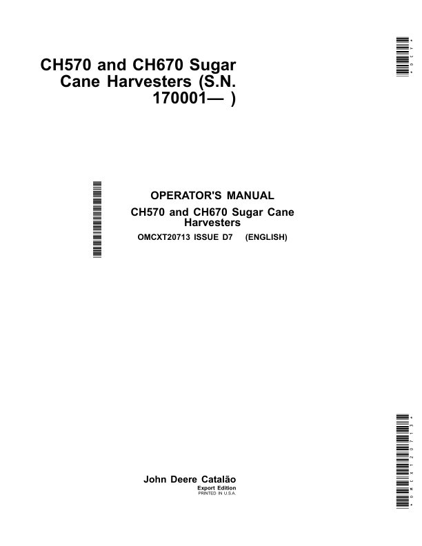 John Deere CH570 & CH670 Sugar Cane Harvesters Operator's Manual ...