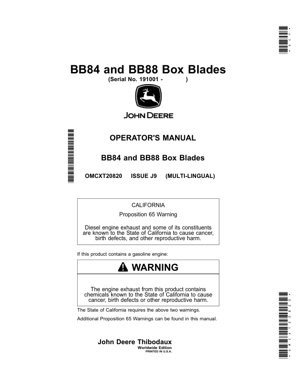 John Deere BB84, BB88 Box Blades (Worldwide Edition) Operator's Manual ...