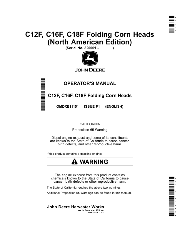 John Deere C12F, C16F, C18F Folding Corn Heads (820001-) (North ...