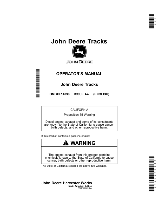 John Deere Tracks Operator's Manual (OMDXE14039)