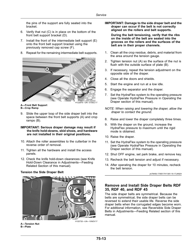 John Deere RDF 30, RDF 35, RDF 40, RDF 45 Flexible Drapers (835001 ...