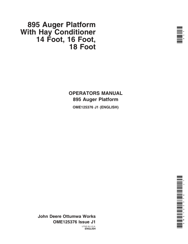 John Deere 895 Auger Platform With Hay Conditioner Operator's Manual ...