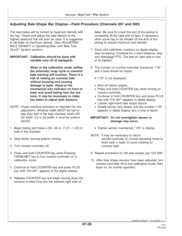 John Deere 457, 457S, 557 Round Balers (320001-) Operator's Manual ...