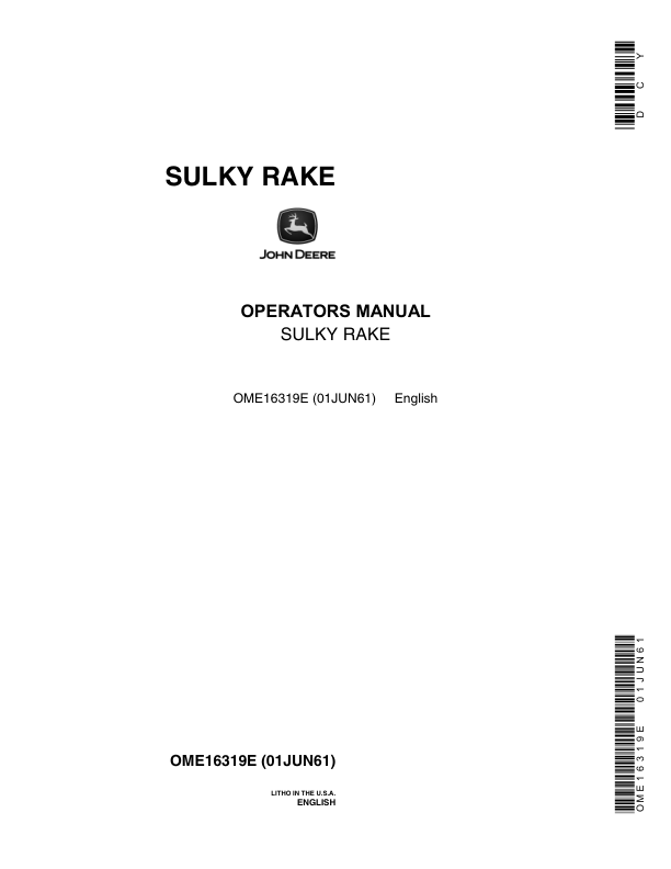 John Deere Sulky Rake Operator's Manual (OME16319E)