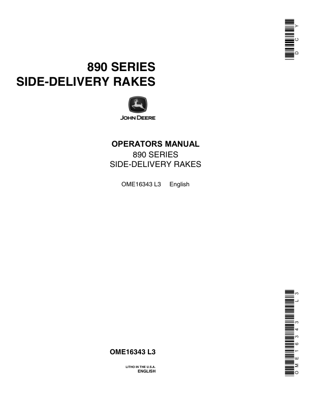 John Deere 890 Series Side-Delivery Rake Operator's Manual (OME16343)