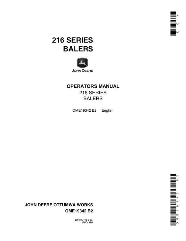 John Deere 216T & 216WS Balers Operator's Manual (OME19342)