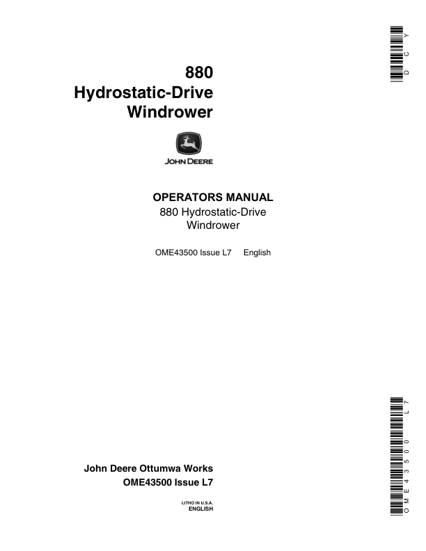 John Deere 880 Hydrostatic-Drive Windrower (-050604) Operator's Manual ...