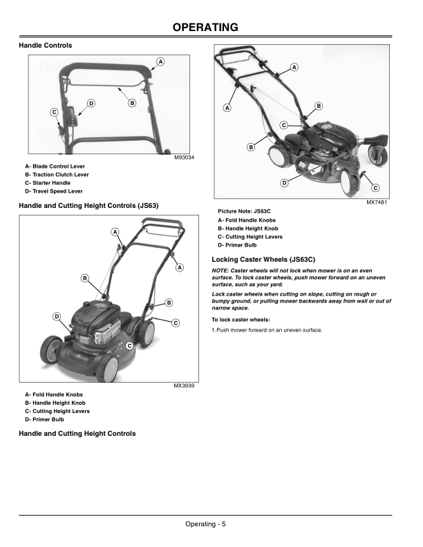John Deere JS63, JS63C Walk-Behind Mower Operator's Manual (OMGX22195)