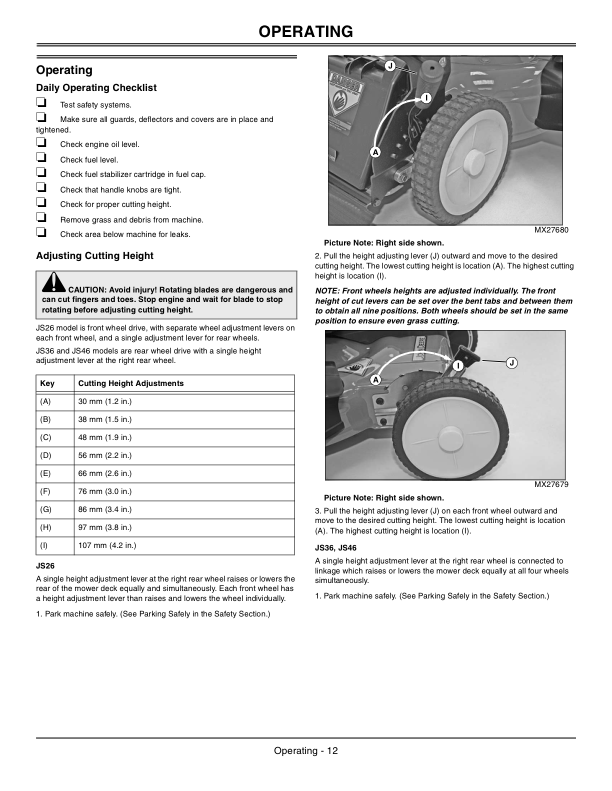 John Deere Walk-Behind Mower - JS26, JS36, JS46 (500001-) Operator's ...