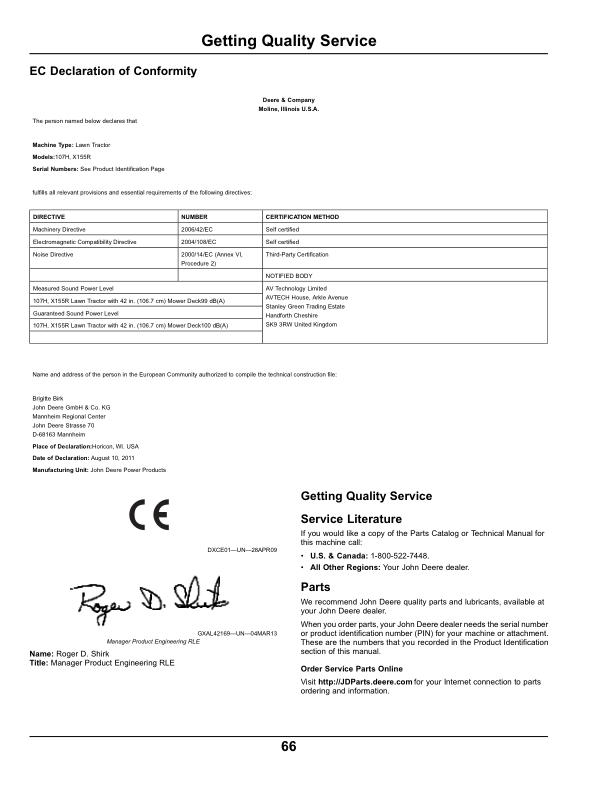 John Deere 92H, 107H & 107S Sabo Lawn Tractors Export Edition (058001 ...